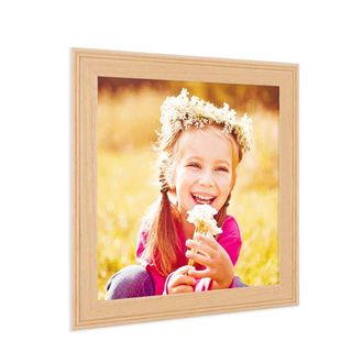 Photolini Bilderrahmen 10x10 cm Holz Natur Landhaus-Stil, Holz-Rahmen, Made in Germany, Echtglas, zum Aufh&auml;ngen & Aufstellen, mit Zubeh&ouml;r - perfekt f&uuml;r Familien