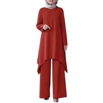 Generic Ensemble de v&ecirc;tements de d&eacute;tente pour femme 2 pi&egrave;ces en coton et lin - Tenue d&eacute;contract&eacute;e ample &agrave; manches 3/4 - Pantalon large taille haute avec poche