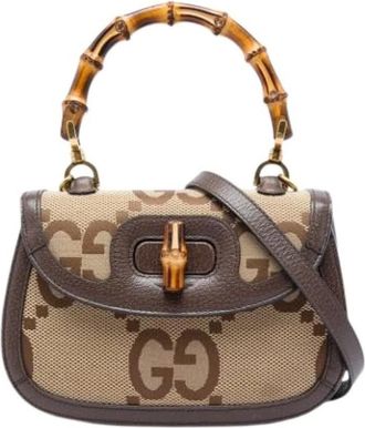 Gucci Pre-owned Jumbo GG Canvas Bamboo 1947 - Femme - Pre-owned - Beige - Taille: ONE Size