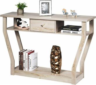 Costway Table Console &agrave; Un Tiroir avec Poign&eacute;es et 3 Compartiments pour Rangement Table dAppoint Style Moderne Un Bon Choix pour