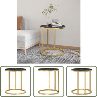 Les Tendances Les Tendances - The Living Store Beistelltisch Golden und Schwarze Marmor-Optik 45 cm Hartglas - Beistelltisch - Wohnzimmer Deko - Glasmöbel