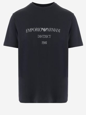 Emporio Armani Mens Cotton T-Shirt With Logo, Dark Navy T-Shirts And Polos