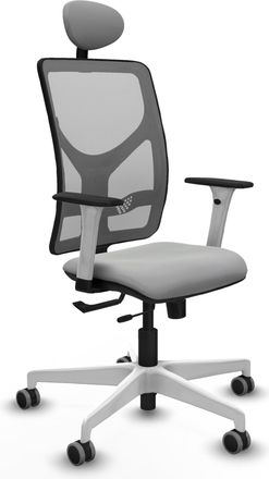 Piqueras y Crespo Hellgrauer Stuhl mit wei&szlig;en und schwarzen Armlehnen, h&ouml;henverstellbarer Lendenwirbelst&uuml;tze und festem Kopfteil, ausgestattet mit Syncro/Traslack. Grau