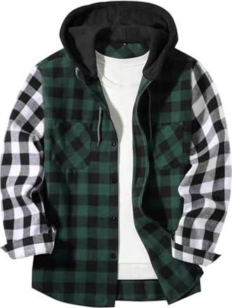 Generic Veste dhiver pour homme avec imprimé à carreaux et doublure en polaire douce pour sports de plein air, travail, Vert, XXL