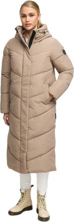 Marikoo Damen Wintermantel (XS-6XL) - gesteppt, mit Kapuze, Bel&uuml;ftungsschlitz - N090 - TaupeGrey Gr&ouml;&szlig;e M - Gr.M