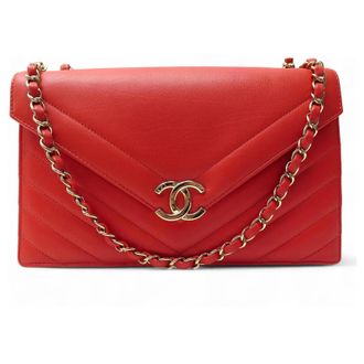 Chanel Crossbody Bags - CHANEL CHEVRON LEDER ROT UMSCHLAG HANDTASCHE - Gr. unisize - in Rot - f&uuml;r Damen