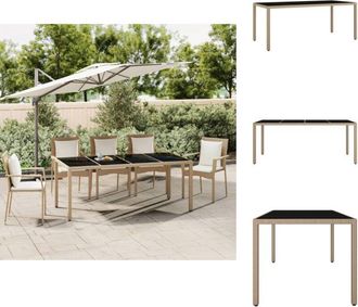 vidaXL Gartentisch mit Glasplatte Beige Poly Rattan & Hartglas - Gartentisch - Outdoor M&ouml;bel - Terrassenm&ouml;bel - Esstisch - Gartenset