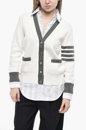 Thom Browne Cardigan aus Doppelstoff mit gestreiften Popeline-Details Thom Browne