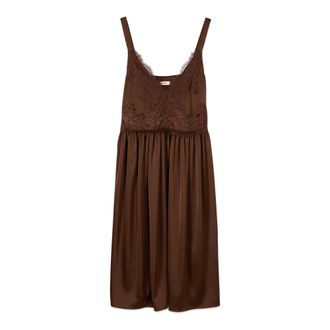 Oltre Satinkleid mit Spitzeneinsatz - - Dresses - Damen - Braun - 3XL