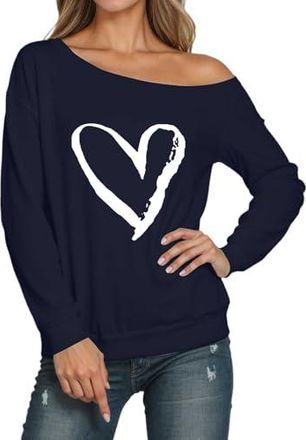 Generic T-shirts graphiques surdimensionn&eacute;s &agrave; manches longues pour la Saint-Valentin 2026, bleu marine, M