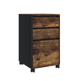 Relaxdays Rollcontainer, 3 Schubladen, H&auml;ngeregister, HxBxT: 70 x 40 x 40 cm, Aktenschrank auf Rollen, schwarz/braun