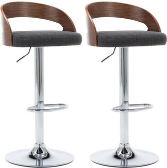 Les Tendances Chaise de bar bois noyer et tissu gris fonc&eacute; Karmi - Lot de 2