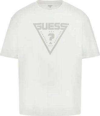 Guess Homme, Tops, Blanc, Taille: L T-shirt en coton avec logo triangle