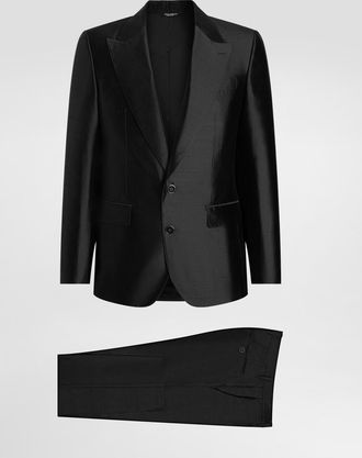 Dolce & Gabbana Zweireihiger Anzug Aus Shantung Und Mikadoseide - Mann Anzüge Und Blazer Schwarz Seide 48