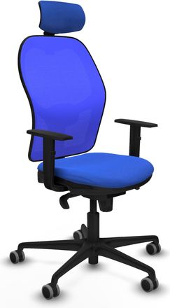 Piqueras y Crespo Atmungsaktiver B&uuml;rostuhl mit 1D-Armen, h&ouml;henverstellbare Lendenwirbelst&uuml;tze und h&ouml;henverstellbares Kopfteil, Blau/Blau