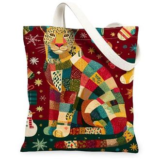 Generic Sacs fourre-tout en toile motif l&eacute;opard color&eacute;, sacs d&eacute;picerie r&eacute;utilisables, vintage l&eacute;gers et lavables avec bandouli&egrave;re, Rouge, 13x15 Inch