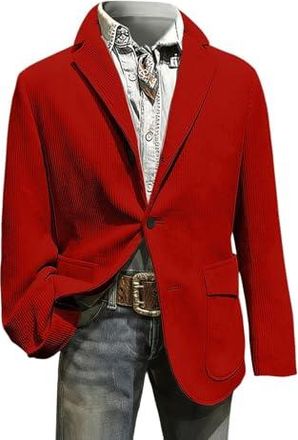 Generic Blazer intelligent en velours côtelé pour homme - Coupe ajustée - Couleur unie - Léger - Avec poches - Couleur unie - Manches longues - Boutonnage sim