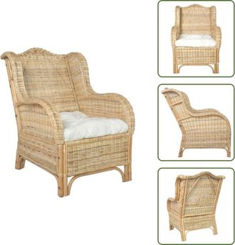 vidaXL The Living Store Sessel mit Kissen Natur-Rattan und Leinen - Sessel mit Kissen