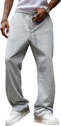 SOLY HUX Herren Hosen Weite Bein Jogginghose Hohe Taille Freizeithose mit Taschen Sweatpants Einfarbig Casualhose Herbst Outfit Grau L