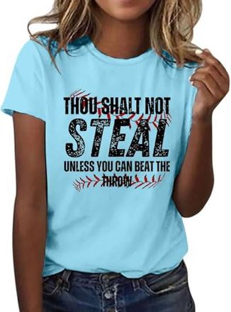 Generic T Shirt Femme Manches Courtes Col Rond Ete Tee Shirt Respirant Coton Imprim&eacute; Hauts Vetement Grande Taille Tunique Casual Chic &Eacute;l&eacute;gant Ample Confortabl