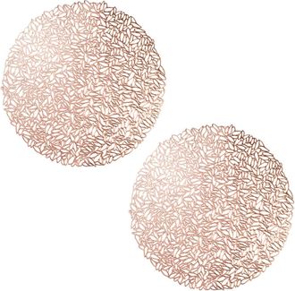 Cabilock 2 St&uuml;ck PVC Platzsets Rund Ros&eacute;gold rutschfeste Tischsets aus Hitzebest&auml;ndigem PVC Abwaschbare Unterlage f&uuml;r Esstisch Party Festtagsdekoration Geeigne