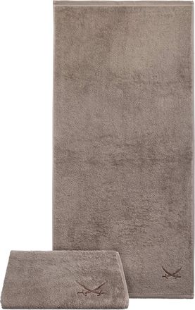 Sansibar 2er Set Handtuch 50x100 cm - Saugstarkes Frotteetuch aus 100 % Baumwolle - Oeko-TEX Zertifiziert - Sylt-Design mit gesticktem Säbel-Logo - Taupe