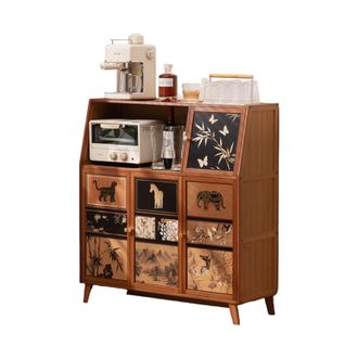 Generic Sideboard im Konsolenstil, Aufbewahrungsschrank aus Holz, schmaler Schrank mit herausnehmbaren Regalb&ouml;den und offener Arbeitsfl&auml;che, geeignet for klei