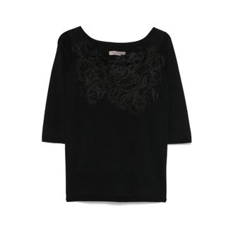 D.exterior Schwarzes Top mit Spitzenbesatz- Eckiger Ausschnitt - - Blouses & Shirts - Damen - Schwarzk - M