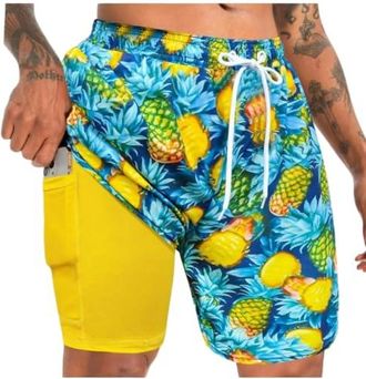 Generic HUIWDP Short de bain d&eacute;t&eacute; tendance en polyester pour homme S&eacute;chage rapide Taille &eacute;lastique Pantalon de plage Traje De Ba&ntilde;o, A16, XL