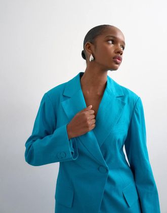 Topshop Taillierter Blazer f&uuml;r besondere Anl&auml;sse in T&uuml;rkis mit verst&auml;rkter Schulterpartie, Kombiteil-Blau