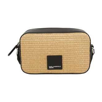 Karl Lagerfeld Femme, Sacs, Beige, Taille: ONE Size Box Logo Raffia Camera Bag