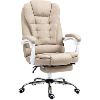 HOMCOM Homcom - Fauteuil de bureau manager grand confort repose-pied dossier inclinable accoudoirs rembourrés lin beige