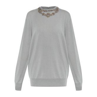 Valentino Garavani Pullover mit schimmernden Kristallen am Ausschnitt - - Knitwear - Damen - Grau - XS