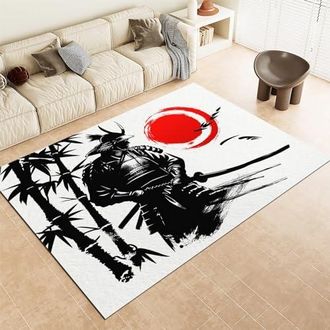 Generic Tapis Peinture LEncre Samoura&iuml; Japonais, Tapis Lavable en Machine Poils Courts 140 x 200 cm Moquette Flanelle Doux Blanc - Descente de Lit Antid&eacute;Rapan