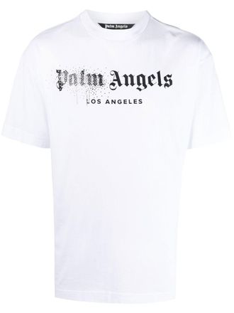 Palm Angels t-shirt strassé à logo imprimé - Blanc