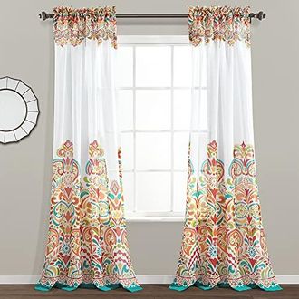 Lush Décor Clara transparente Vorhänge im Paisley-Damast-Design, Boho-Stil, lichtdurchlässiges Vorhang-Set für Wohn-, ESS- oder Schlafzimmer (Paar), transparente