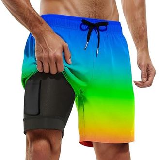 Generic Maillot de bain pour homme avec doublure de compression, short de bain 2 en 1, &eacute;lastique, &agrave; s&eacute;chage rapide, avec poches, lilas, 3XL