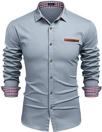 Coofandy Chemise &agrave; manches longues en jean pour homme - Coupe droite - Style cowboy - Bleu ciel - Taille M