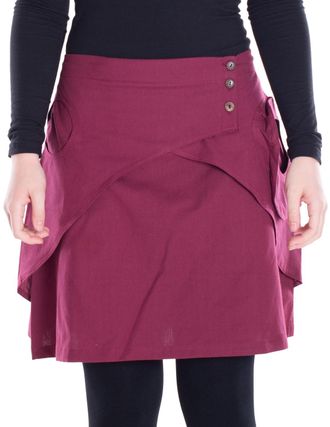 vishes Alternative Bekleidung - Damen Mini-Rock 100% Baumwolle A-Linie breiter Bund mit Knopfleiste und Taschen dunkelrot 40