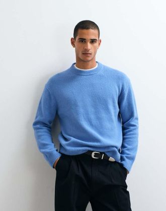 Arket pull col rond en coton m&eacute;lang&eacute; bleu poussi&eacute;reux