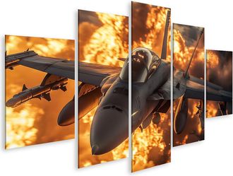 Islandburner Bild auf Leinwand Kampfflugzeug vor dramatischem Feuerhimmel Bilder Wandbilder Poster