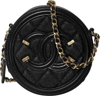Chanel Hobo Bags - Chanel Runde CC Filigree Clutch aus Kaviarleder Sc - Gr. unisize - in Schwarz - f&uuml;r Damen