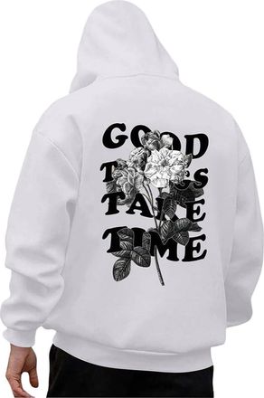 TOMWELL Kapuzenpullover Herren Winter Oversized y2k Hoodie mit Backprint Classic Hoody Pullover Casual Streetwear A Wei&szlig; XXL