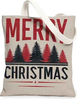 Generic Sacs fourre-tout en toile pour sapin de No&euml;l, motif for&ecirc;t rustique, sacs l&eacute;gers et r&eacute;utilisables, toile &eacute;cologique joyeuse saisonni&egrave;re pour Tra, beige