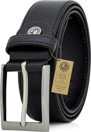 Lindenmann Mens leather belt/Mens belt, leather belt curved XL, 2 Colors, black/dark brown, Größe/Size:100, Farbe/Color:noir