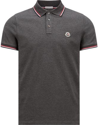 Moncler Moncler Tricolour-trimmed Cotton Piquet Polo Shirt, Men, Gray, Size: 3xl
