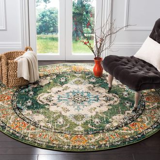 Safavieh Boho Teppich f&uuml;r Wohnzimmer, Esszimmer, Schlafzimmer - Monaco Collection, Kurzer Flor, Waldgr&uuml;n und Hellblau, 244 X 244 cm