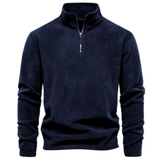 Generic Pull en polaire &agrave; manches longues avec fermeture &eacute;clair quart de tour pour homme pour lext&eacute;rieur et la randonn&eacute;e d&eacute;contract&eacute;e, bleu marine, XXL