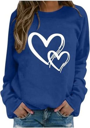 Generic Sweat &agrave; capuche d&eacute;contract&eacute; &agrave; col rond imprim&eacute; pour la Saint-Valentin 2026, bleu, XXL