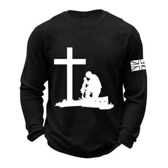 Generic DENGJIAMY T-shirt chr&eacute;tien d&eacute;contract&eacute; &agrave; col rond &agrave; manches longues pour homme - Grande taille - Haut classique J&eacute;sus Faith, Noir, 3XL